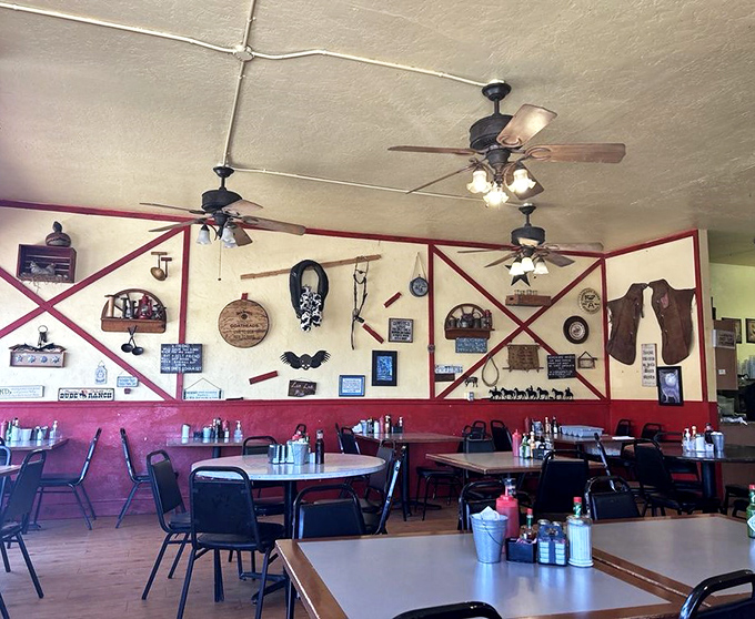 Western memorabilia adorns the walls while ceiling fans lazily spin overhead &ndash; this isn't interior design, it's a time machine to simpler days.