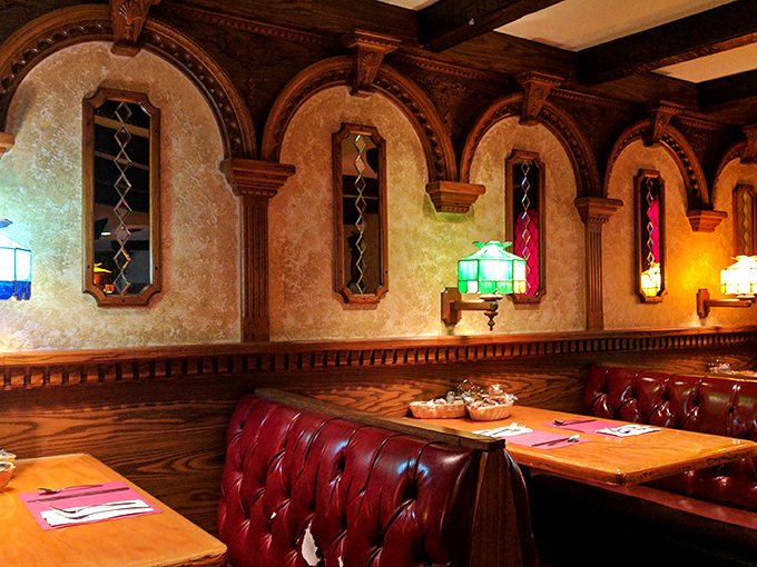 Red leather booths and stained glass lamps create the kind of ambiance where Frank Sinatra wouldn't look out of place ordering a Manhattan and a medium-rare ribeye.