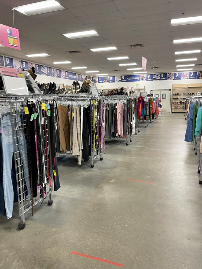 Organized chaos at its finest – racks upon racks of potential wardrobe revolutions waiting for their second chance at fashion glory.