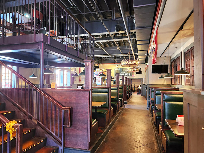 Dark wood booths and an upper dining level create that perfect balance of cozy and spacious&mdash;like your favorite uncle's house, if he could cook for 100 people.