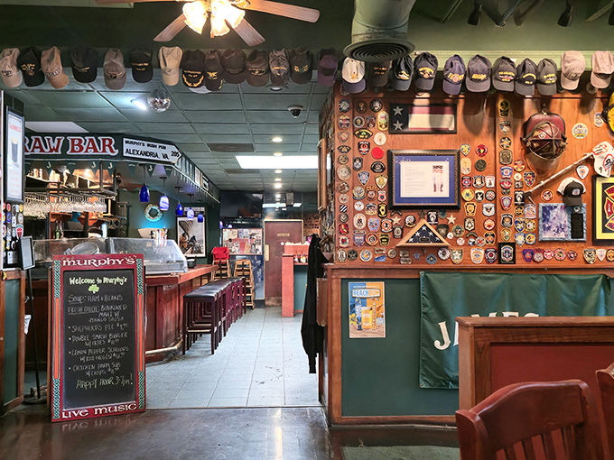 Step inside and you're greeted by a treasure trove of memorabilia&mdash;caps lining the ceiling and patches adorning walls&mdash;each item telling its own story of good times past.