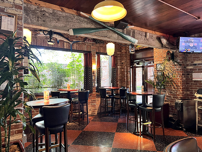 Exposed brick, wooden beams, and nautical touches create an atmosphere that whispers, "Yes, we're serious about seafood, but no need for a tie."