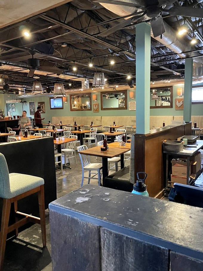 Industrial chic meets Southern comfort in this spacious dining room where high ceilings make your breakfast dreams feel limitless.