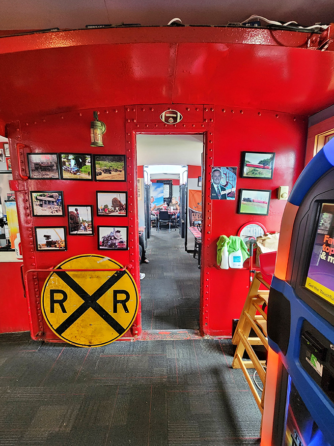 Step inside to a world where railroad history meets Buckeye pride. The yellow crossing sign marks the entrance to flavor country.