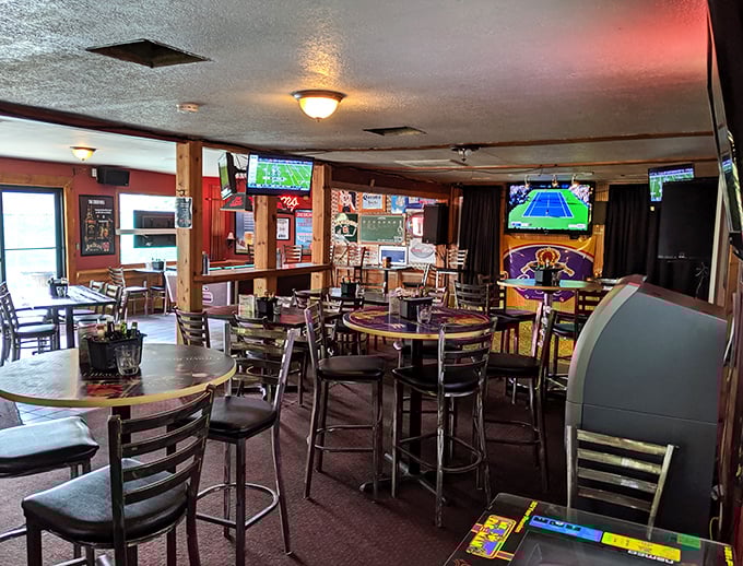 Inside, the classic sports bar atmosphere promises good times and better chicken, with TVs ensuring you never miss a play.