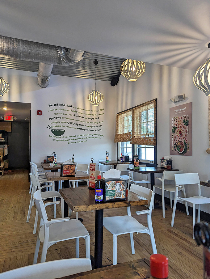 Simple tables, fluorescent lights, and the kind of atmosphere where great food does all the talking.