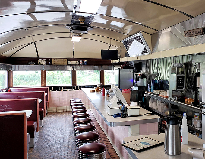 Step inside and you're transported to the golden age of diners &ndash; curved ceiling, burgundy stools, and a counter that's witnessed more morning coffee confessions than a priest.