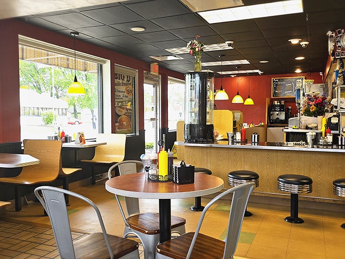 Red walls, yellow pendant lights, and that unmistakable diner energy &ndash; stepping inside feels like entering a time capsule where comfort reigns supreme.