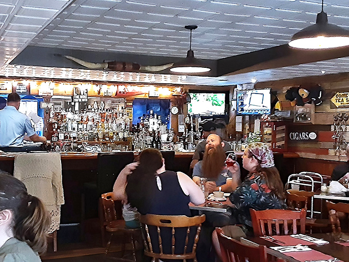 Inside, the classic steakhouse vibe hits all the right notes&mdash;wood paneling, mounted trophies, and a bar that's seen its fair share of celebrations and consolations.