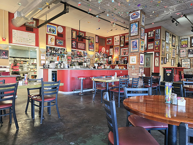 Where every inch tells a story &ndash; concert posters, memorabilia, and that signature red counter create the perfect backdrop for breakfast epiphanies.