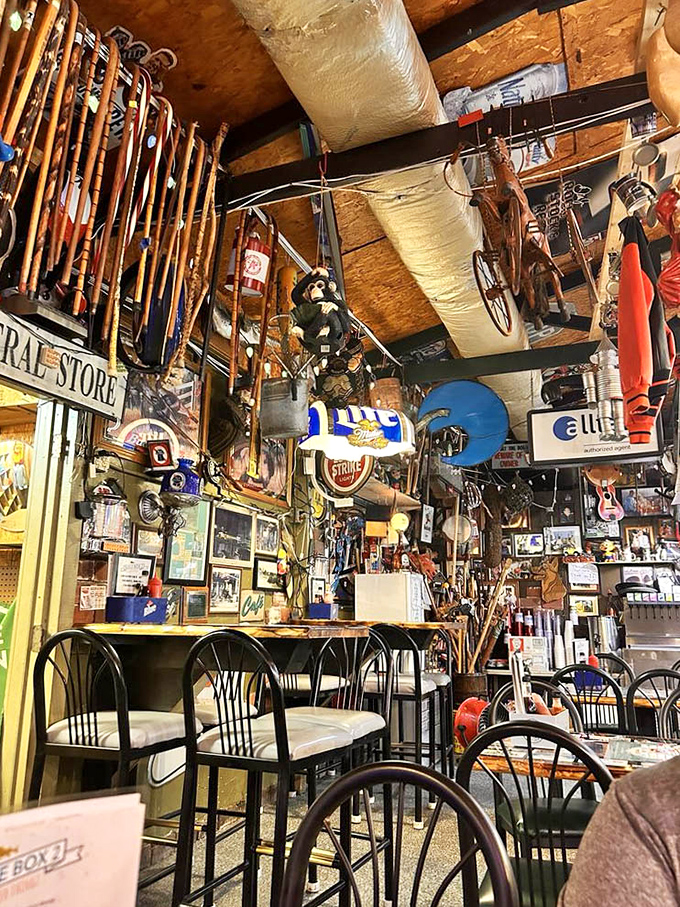 Step inside and be transported to a fisherman's fever dream. Every inch of wall and ceiling space tells stories of the one that didn't get away.