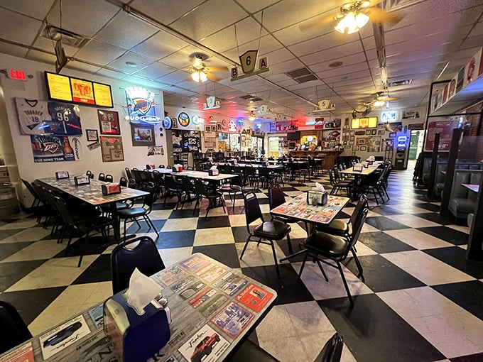 Black and white checkered floors, newspaper-covered tables, and walls of memorabilia &ndash; this isn't interior design, it's chicken-eating authenticity at its finest.