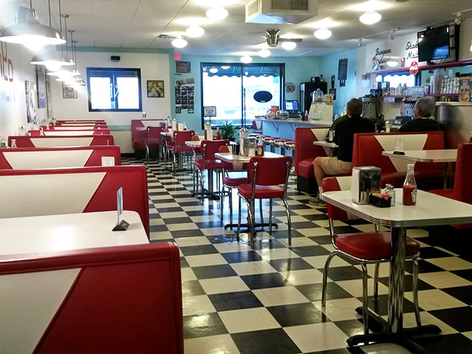 Step inside and time stands still &ndash; the black and white checkered floor and cherry-red booths are straight from the diner golden age.