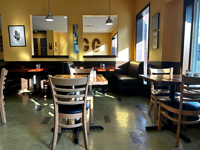 Warm yellow walls and wooden tables create that perfect "stay awhile" vibe&mdash;like breakfast at a friend's house, if your friend were a culinary genius.