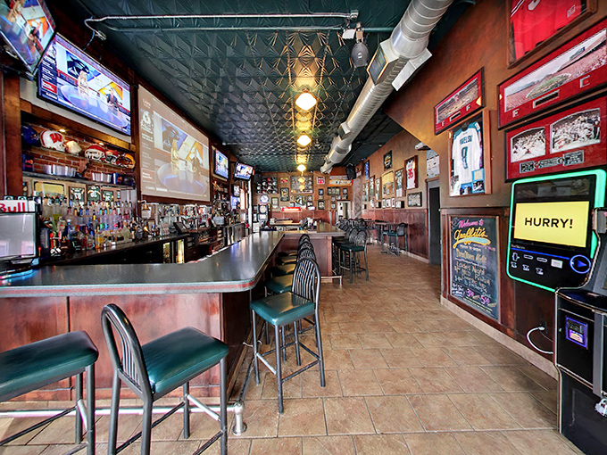 Inside, time slows down as the pressed tin ceiling, wood-paneled bar, and wall-mounted TVs create that perfect "I could stay here all afternoon" vibe. 