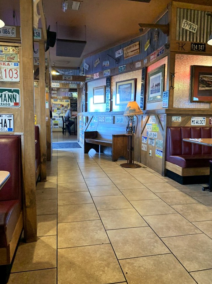 License plates from across America line the walls, telling stories of travelers who found their way to this Arizona gem. Each one represents a journey that ended with a satisfied appetite.