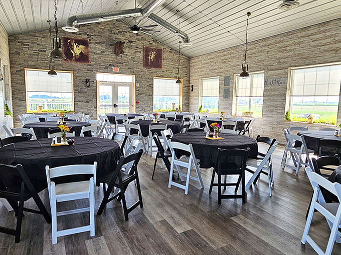 Stone walls meet natural light in this airy dining space. The perfect backdrop for conversations that linger longer than dessert.