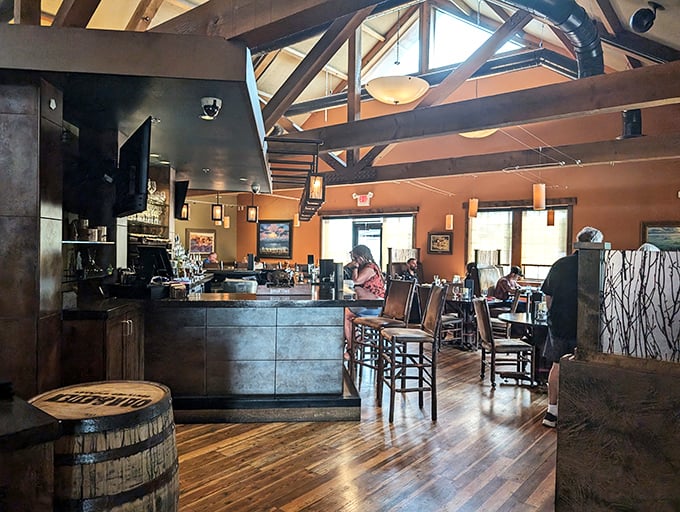 Soaring timber beams and warm earth tones create the perfect backdrop for carnivorous adventures. This isn't just dinner&mdash;it's a South Dakota sanctuary.