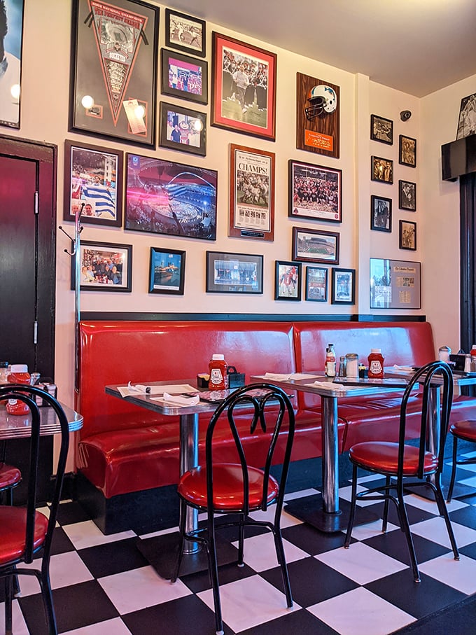 Red vinyl booths, sports memorabilia, and checkered floors&mdash;Tommy's interior is where nostalgia meets your stomach's fondest wishes.
