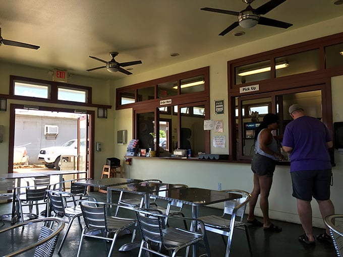 Simple metal chairs and no-nonsense counters tell you everything: this place focuses on the food, not fancy furniture.