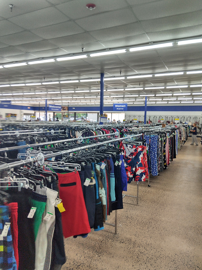 Row after row of clothing possibilities stretch toward the horizon. This retail wilderness requires both stamina and strategy to navigate successfully.