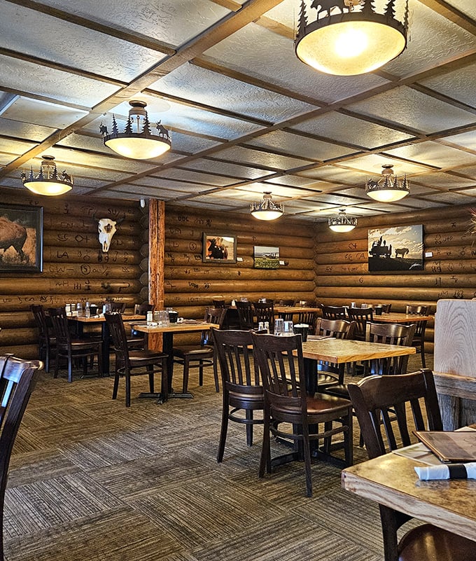 Step inside and be transported to a cozy Montana wonderland. The warm wood and ambient lighting create the perfect backdrop for your carnivorous adventure.