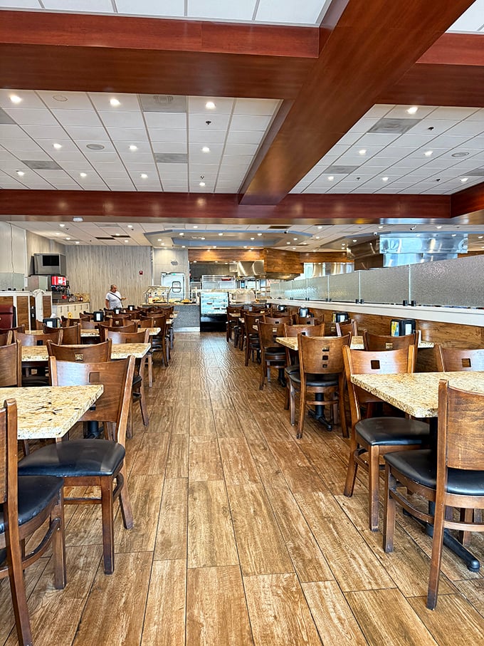 "HASH BABY" isn't just wall decor—it's a lifestyle statement. The modern interior with globe lighting sets the stage for breakfast theater.