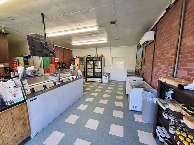 The bright, checkered-floor interior feels like a step back in time&mdash;simple, spotless, and full of small-town charm.