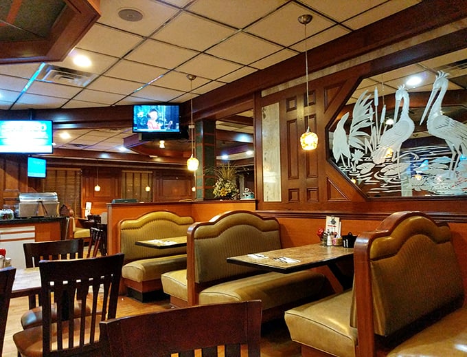 Slide into these golden vinyl booths where the wood paneling and etched glass herons transport you to a simpler, more delicious time.