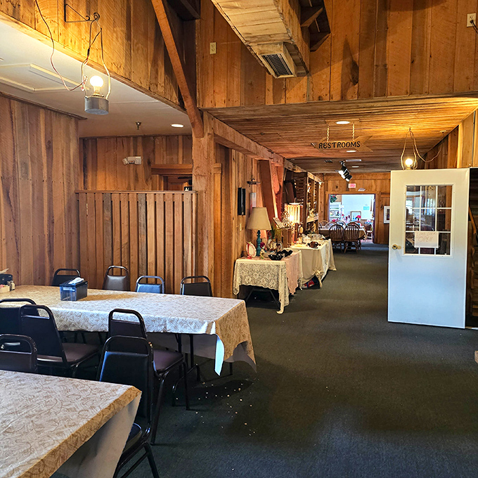 Step inside and those massive wooden beams overhead tell you this place means business about creating a genuine, welcoming atmosphere.