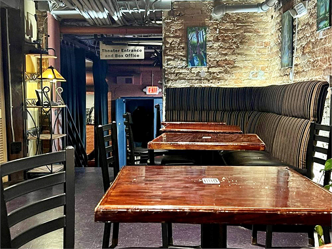 Where exposed brick meets exposed emotions. This cozy nook has witnessed more heartfelt conversations than a therapist's office&mdash;and serves better refreshments.