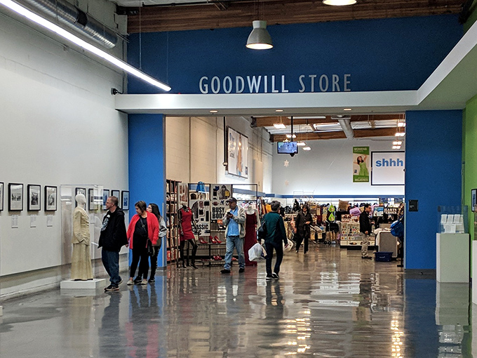 Step inside and the industrial-sized space stretches before you like an ocean of possibility, with rows of blue bins forming this unique retail ecosystem.