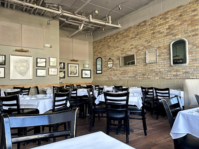 Exposed brick walls and white tablecloths strike the perfect balance between "fancy enough for date night" and "comfortable enough to slurp oysters."
