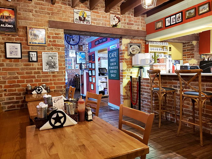 Exposed brick walls tell stories while Texas memorabilia creates a museum-like quality that never feels stuffy&mdash;just like home, if home served incredible food.