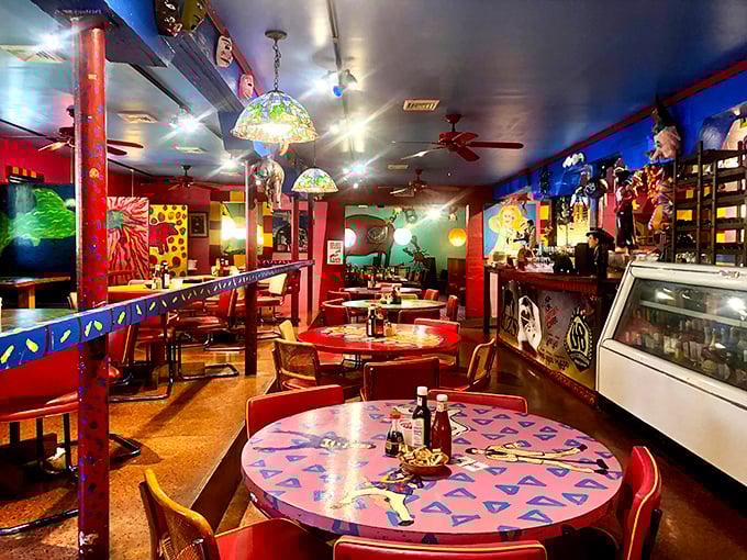 Step inside and feast your eyes before your stomach: Cuz's interior is what would happen if Willy Wonka designed a steakhouse.