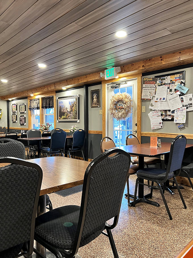 Where wood-paneled walls tell stories and community bulletin boards serve as the original social media. The dining room feels like your favorite aunt's kitchen&mdash;if she could cook for 50.