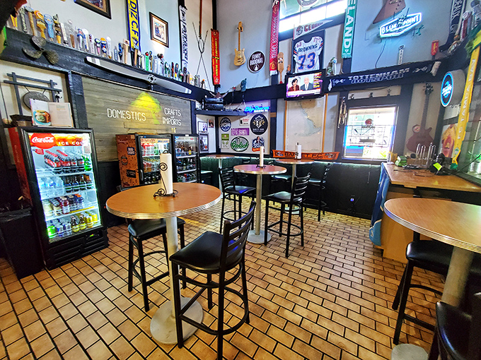 Where beer signs meet brick floors and every inch tells a story. This isn't interior design; it's a living museum of good times and better conversations.