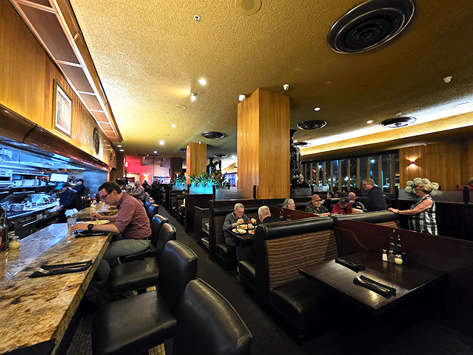 Where mid-century meets marinara &ndash; Original Joe's interior blends leather booths, wood paneling, and the unmistakable buzz of generations of satisfied diners.