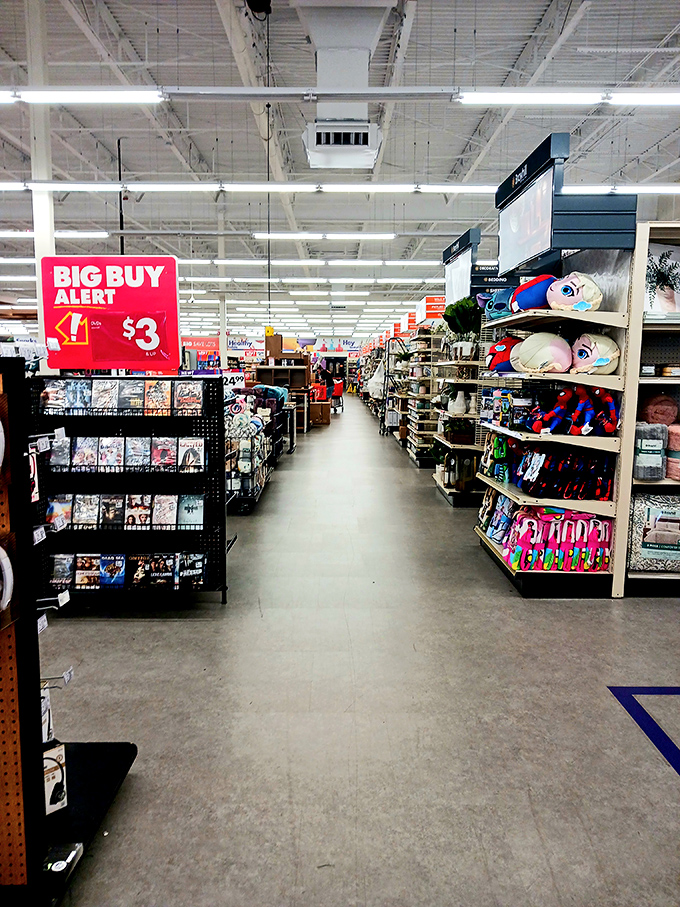 Aisles that stretch toward bargain infinity, where "just browsing" becomes an Olympic sport and shopping carts fill themselves.