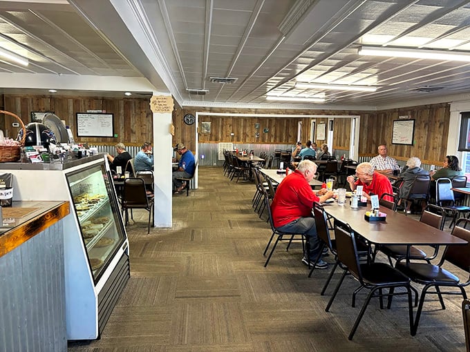 Inside, wood-paneled walls and simple furnishings create the perfect backdrop for conversations that matter and meals you'll remember.