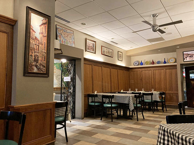 Inside, checkered tablecloths and wood paneling aren't trendy design choices&mdash;they're traditions, creating a dining room that feels like your Italian grandmother's house.