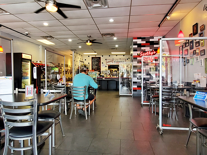 Inside, the diner-style interior with its checkered accents and pendant lighting creates that perfect "everybody knows your name" atmosphere that's increasingly rare these days.