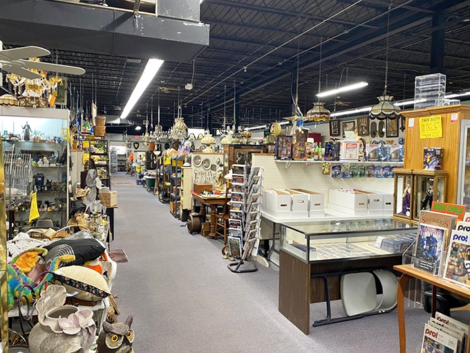 Aisles that stretch into infinity, each booth a chapter in America's story. Your fitbit will thank you for the steps.