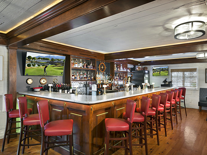 Where sailors would feel right at home. The bar's rich wood, nautical touches, and red leather stools create the perfect spot for spinning tall tales over cocktails. 