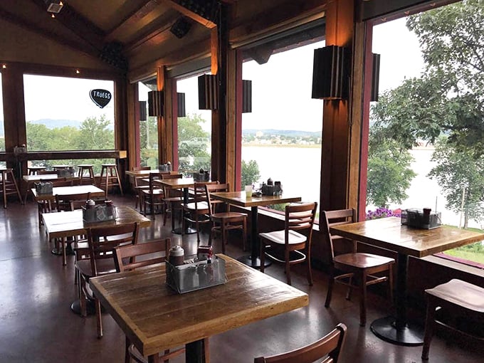 Riverside dining with a view that rivals the food&mdash;almost. Those windows frame the Susquehanna like nature's own dinner theater.