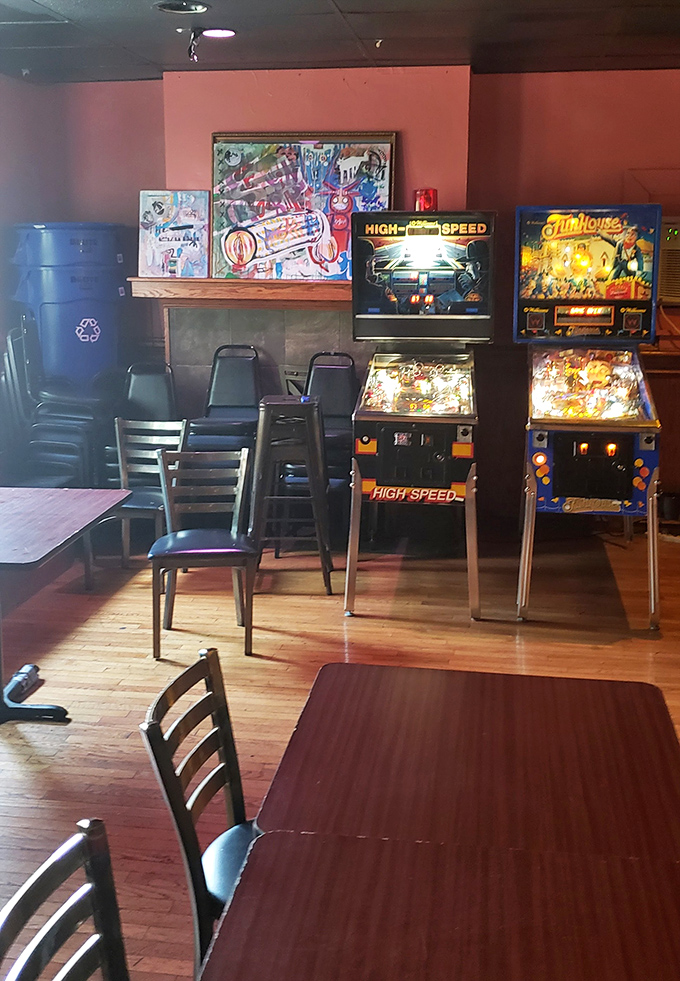 Pinball machines and simple seating create the perfect no-frills atmosphere. Because when the barbecue's this good, who needs fancy?