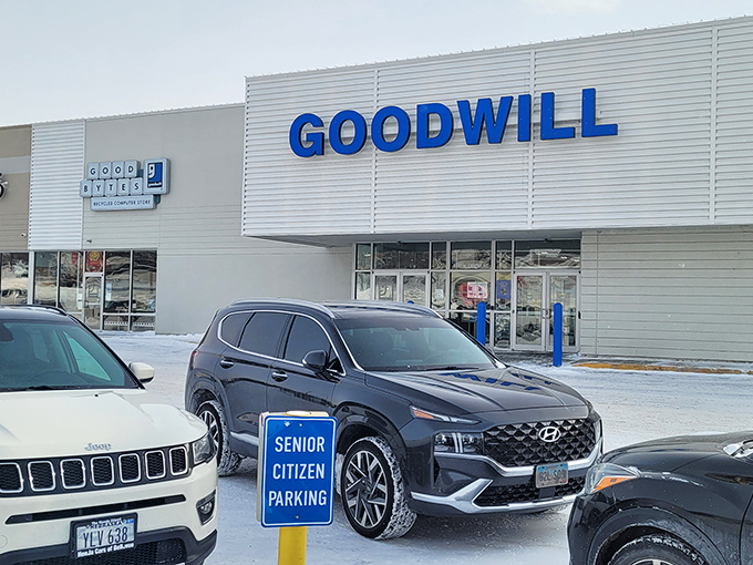 Senior citizen parking spots right up front—a thoughtful touch for seasoned treasure hunters who know exactly which color tags are on sale this week.