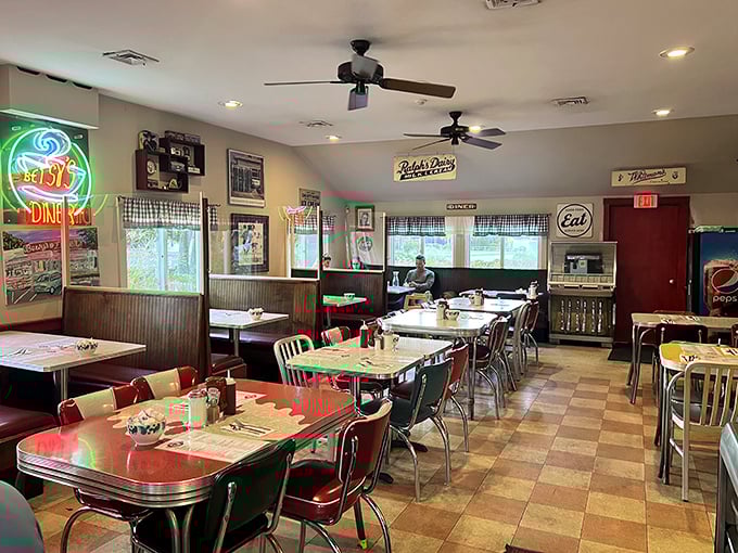 Step inside and time-travel to the 1950s. The checkerboard floor and red vinyl booths aren't trying to be retro&mdash;they're the real deal.