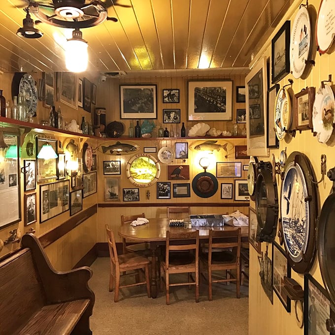 Every wall tells a nautical story in this treasure trove of maritime memorabilia and coastal charm.