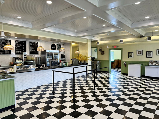 Step into a time machine with that classic black and white checkered floor. The bright, airy interior feels like the diner of your dreams&mdash;if your dreams specialized in perfect fried chicken.